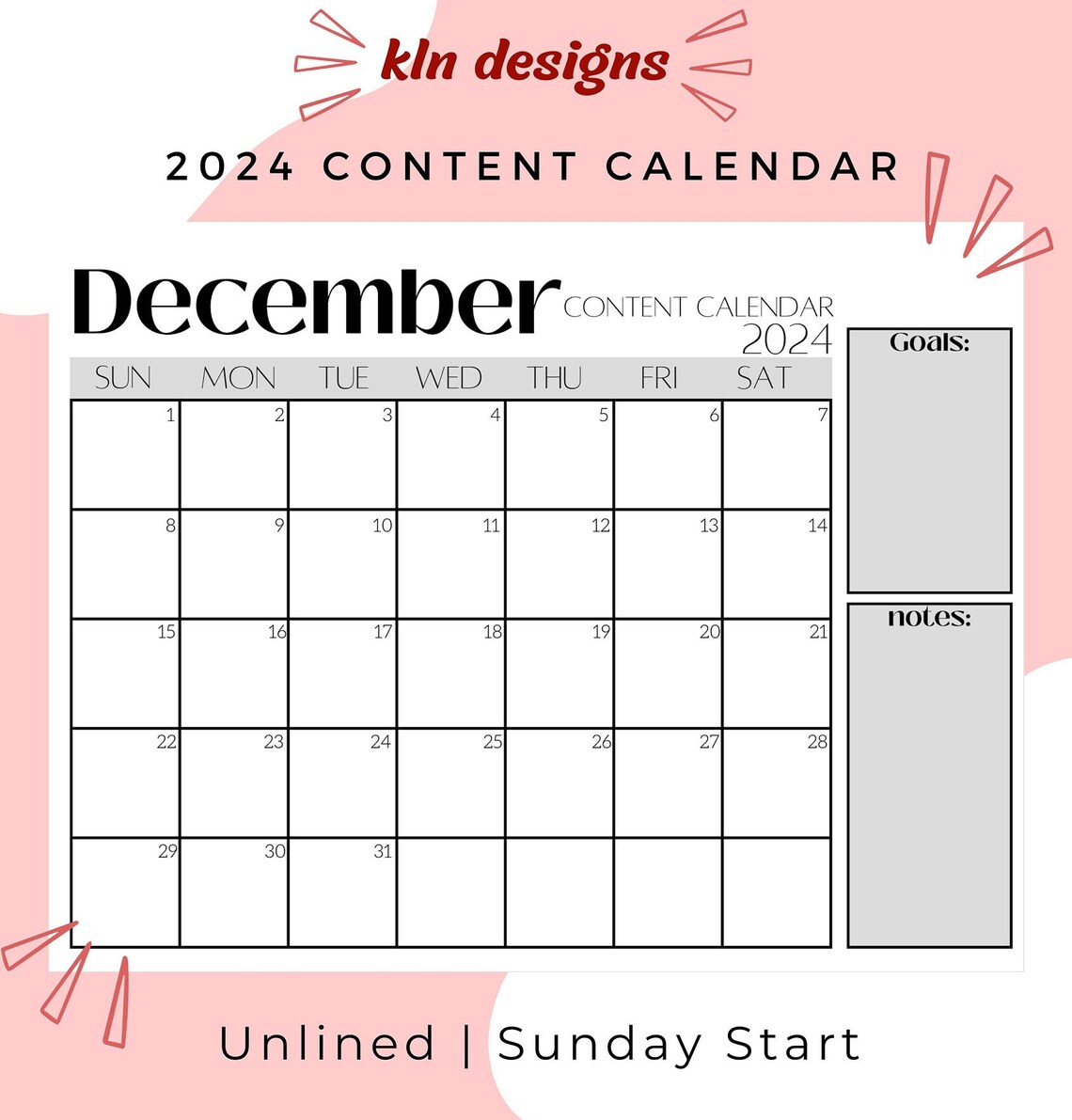 Printable 2024 Calendar, Content Calendar PDF, Minimalist, Letter Size ...