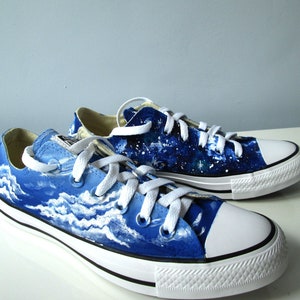 Custom Hand Painted Day & Night Shoes, Galaxy Shoes, Blue Summer Sky ...
