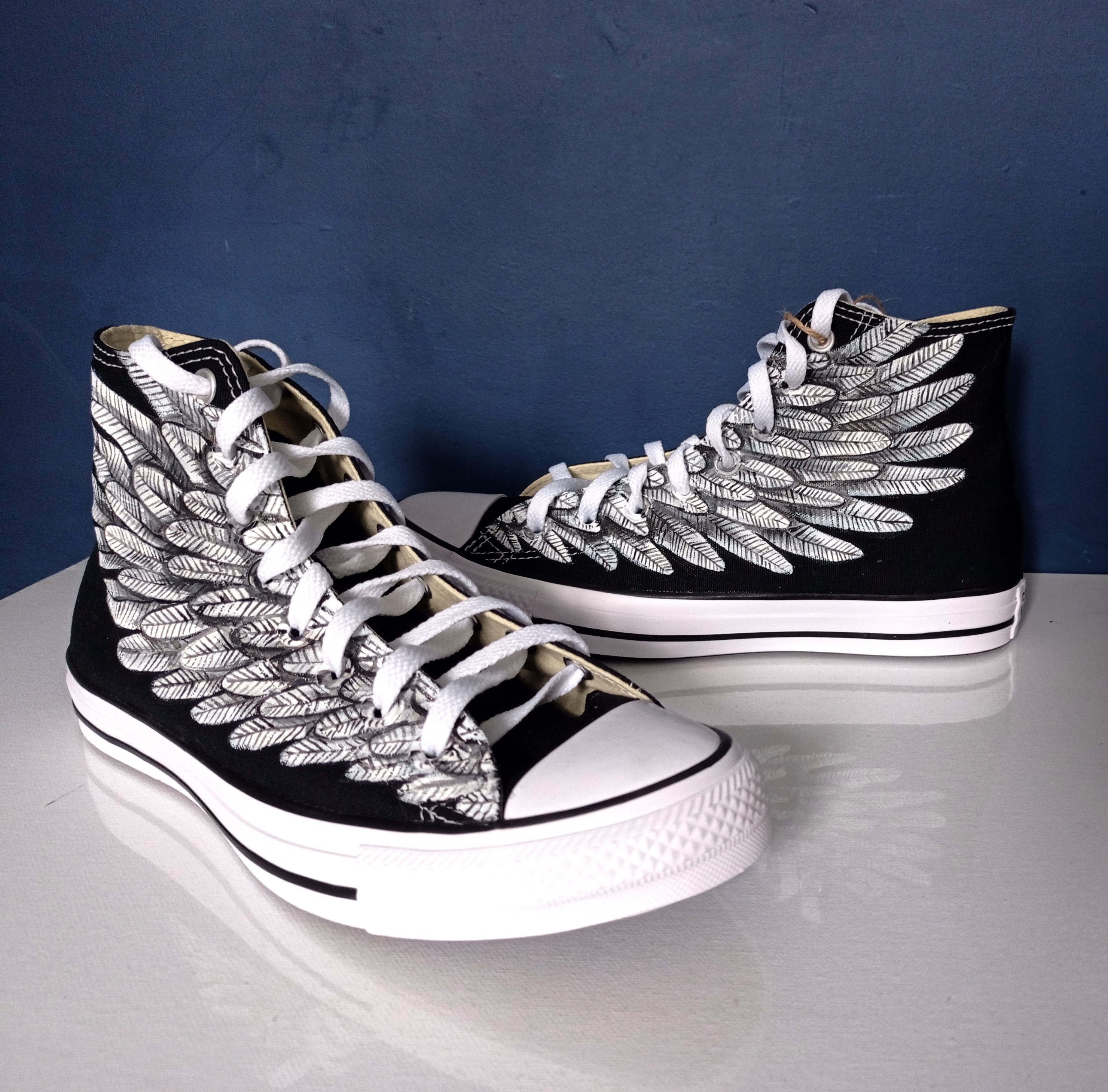 Hand-painted Black Angel Wings Shoes: Custom Feather Sneakers, Guardian ...
