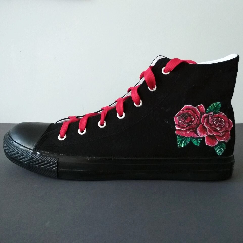 Hand Painted Red Rose Shoes - Etsy
