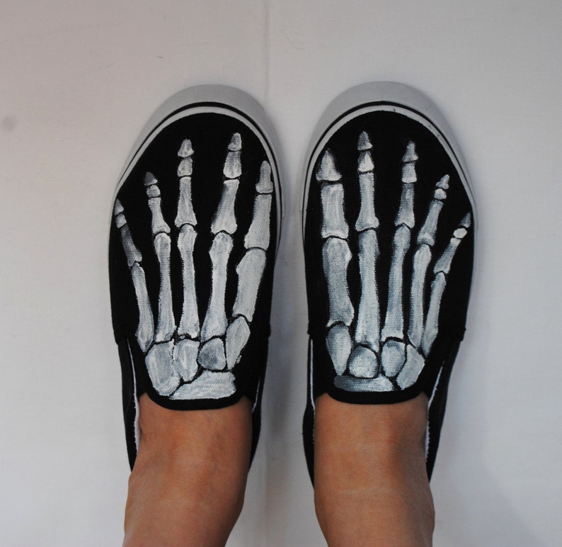 Skeleton Feet Slip-ons: Hand-painted Bone Shoes Glow in the Dark for ...