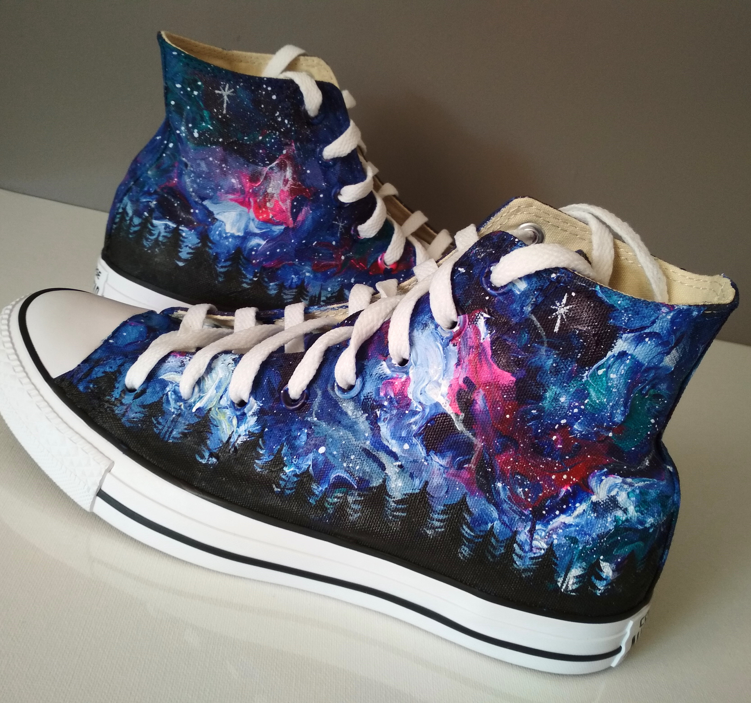 Custom Northern Lights Shoes, Aurora Borealis Sneakers, Treeline Shoe ...