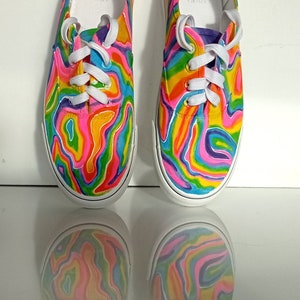 Custom Hand Painted Funky Festival Rainbow Shoes, Rave Music Festival ...