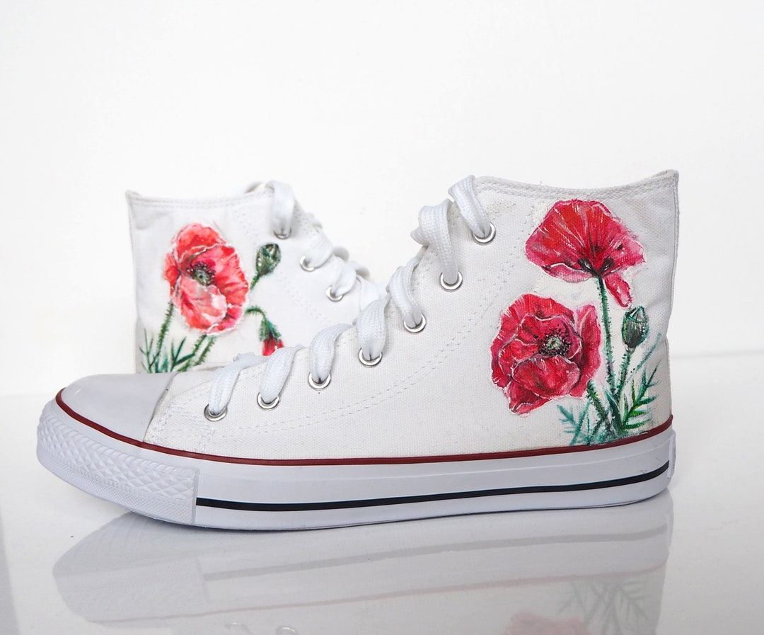 Custom Poppy Flower Shoes, Hand Painted Red Poppies Floral Shoes - Etsy