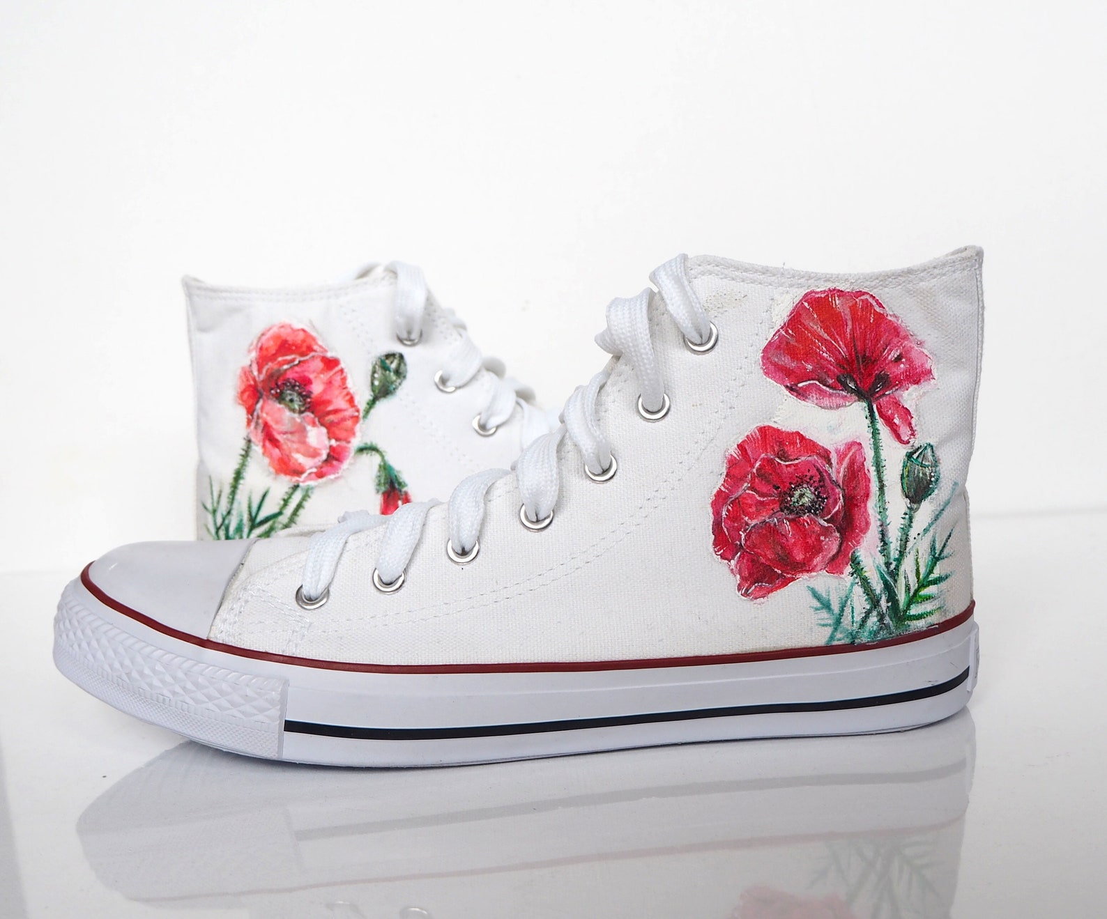 Custom Poppy Flower Shoes, Hand Painted Red Poppies Floral Shoes - Etsy