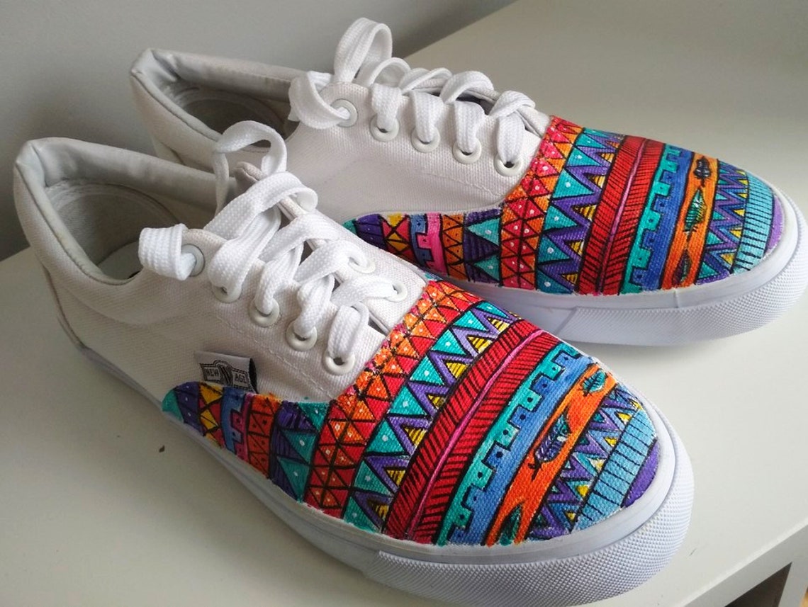 Custom Hand Painted Aztec Pattern Shoes Ethnic Shoes Boho - Etsy