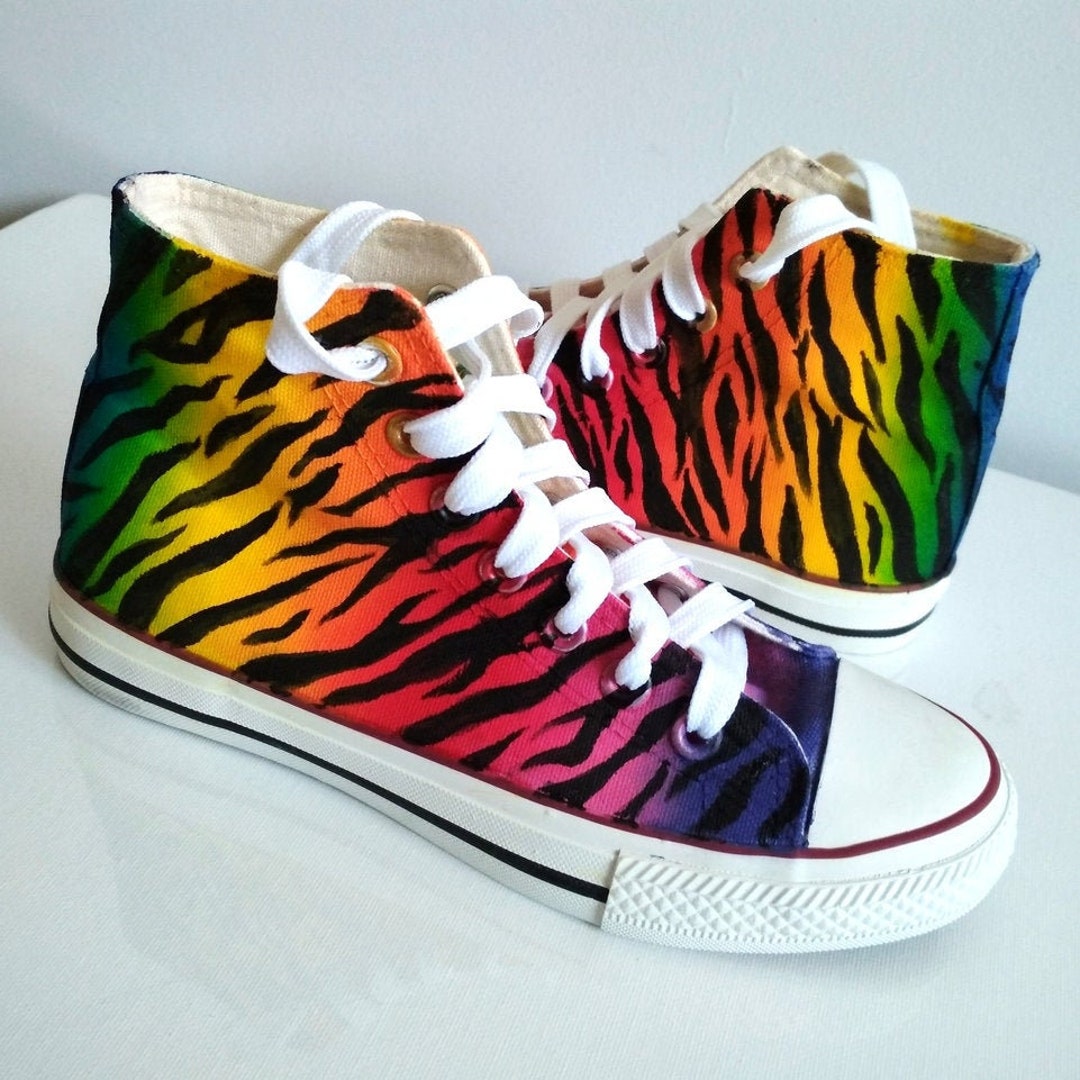Hand Painted Rainbow Tiger Print Shoes: Custom Animal Sneakers - Etsy