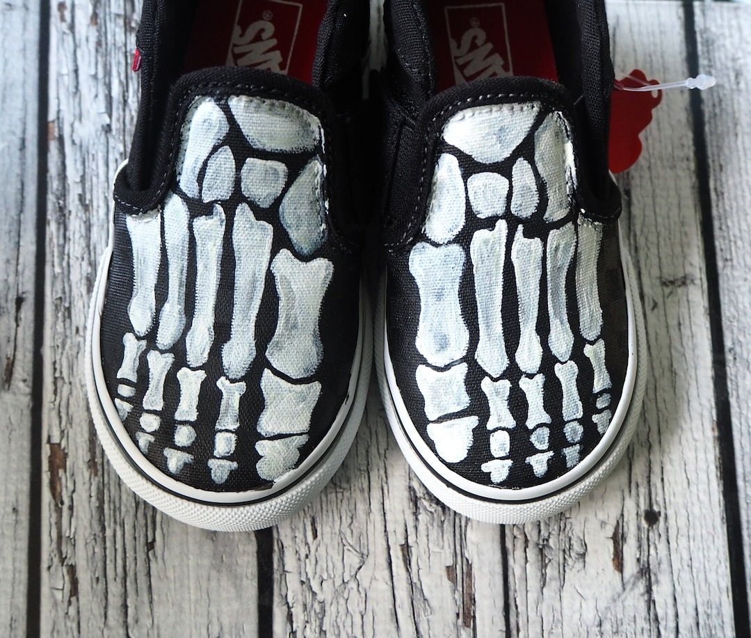 Skeleton Feet Slip-ons: Hand-painted Bone Shoes Glow in the Dark for ...