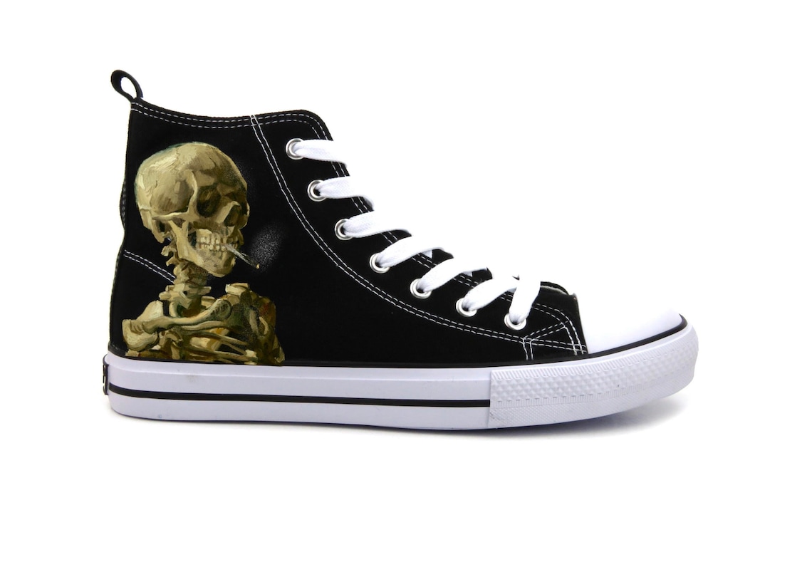 Custom Van Gogh Smoking Skeleton Skull Shoes, Hand Painted Smoker Skull ...