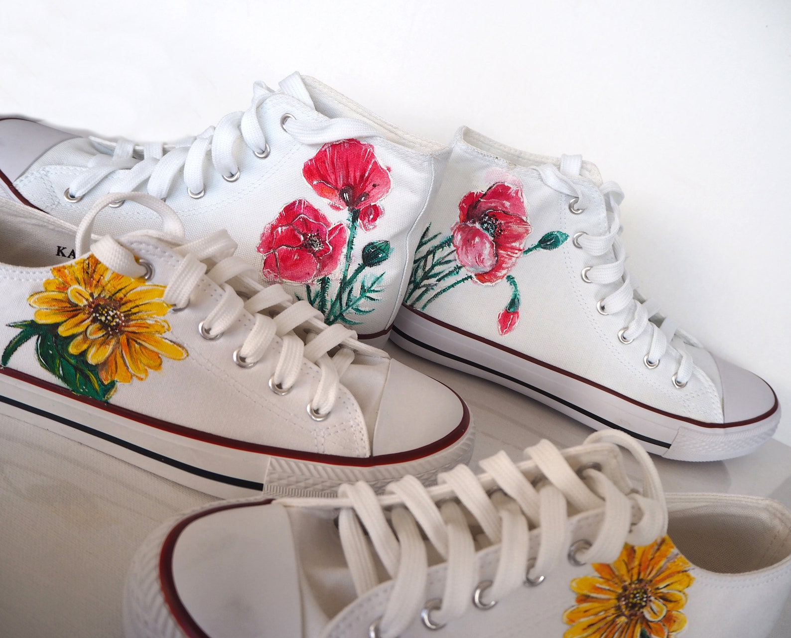 Custom Poppy Flower Shoes, Hand Painted Red Poppies Floral Shoes - Etsy