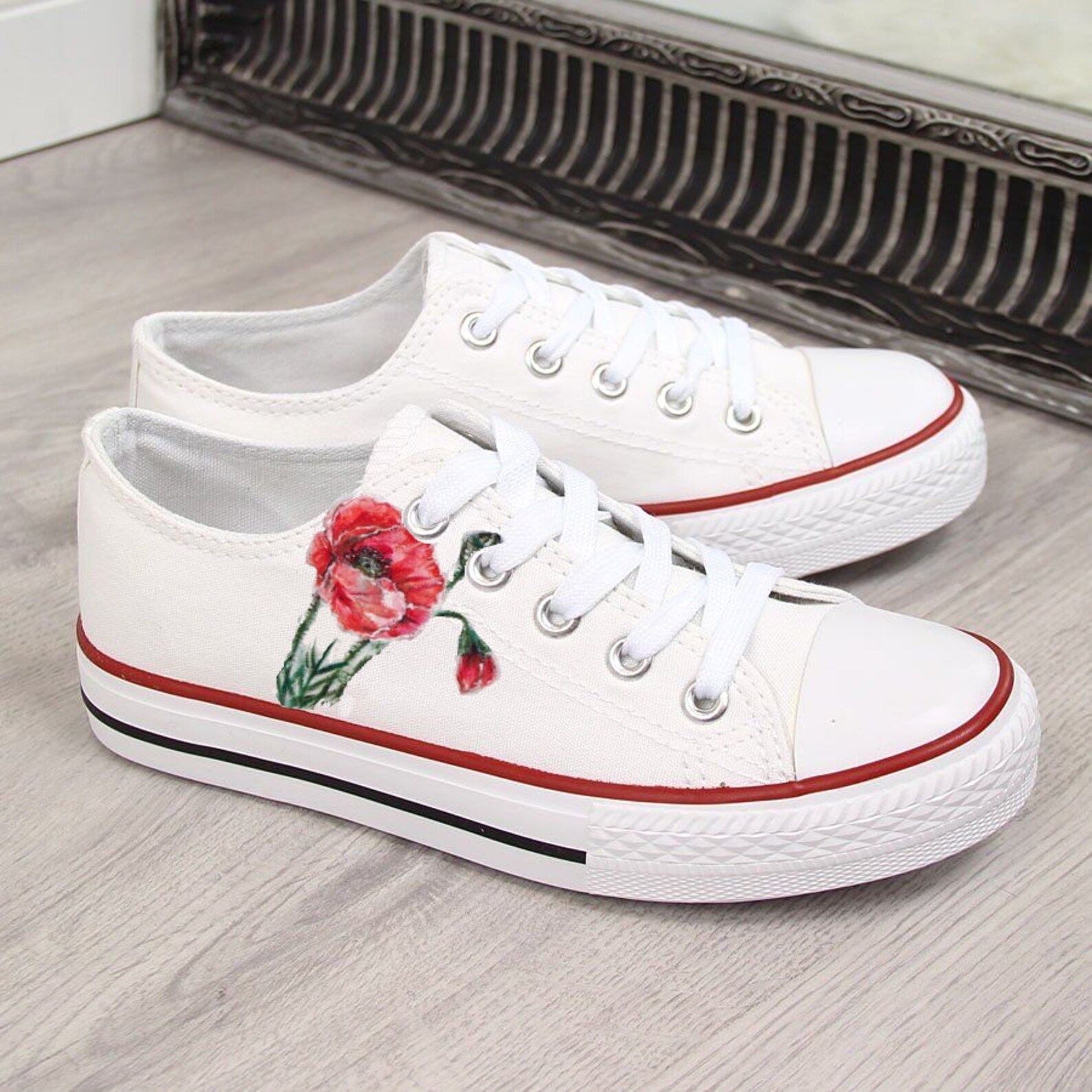 Custom Poppy Flower Shoes Hand Painted Red Poppies Floral - Etsy