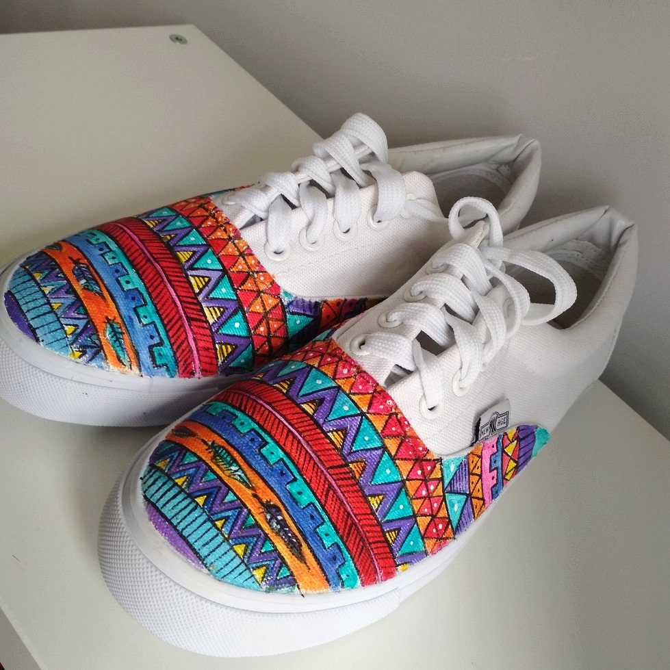 Custom hand painted Aztec pattern shoes Ethnic shoes boho | Etsy