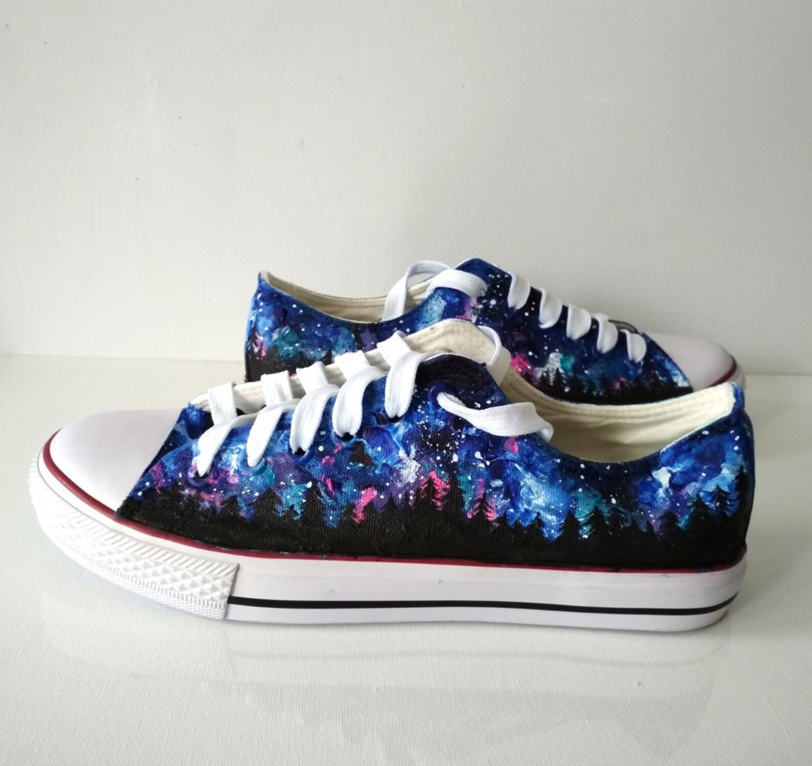 Custom Northern Lights Shoes, Aurora Borealis Sneakers, Treeline Shoe ...