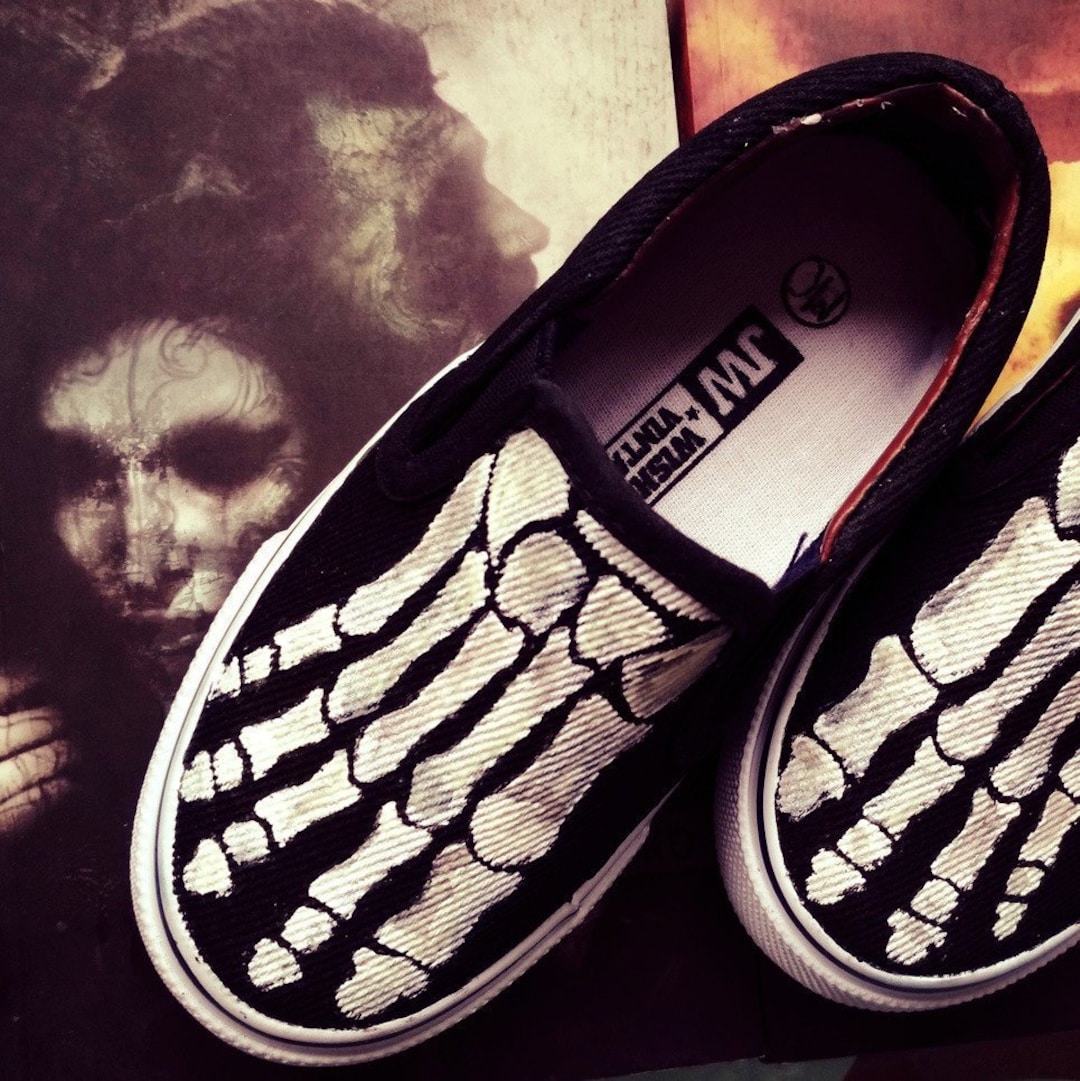 Hand-painted Toddler Skeleton Slip-ons | Glow-in-the-dark, Halloween ...
