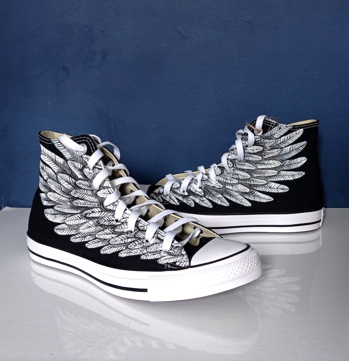 Hand-painted Black Angel Wings Shoes: Custom Feather Sneakers, Guardian ...