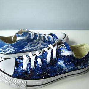 Custom Hand Painted Day & Night Shoes, Galaxy Shoes, Blue Summer Sky ...