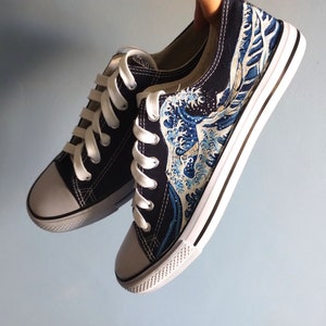 Hand-painted Great Wave Shoes – Japanese Art-inspired Sneakers for Art ...