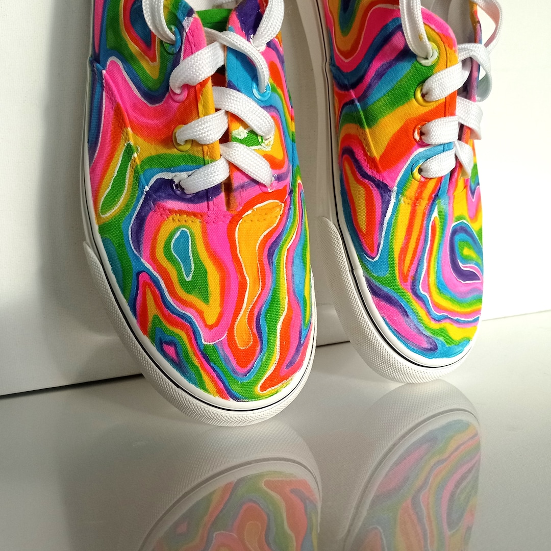 Custom Hand Painted Funky Festival Rainbow Shoes, Rave Music Festival ...