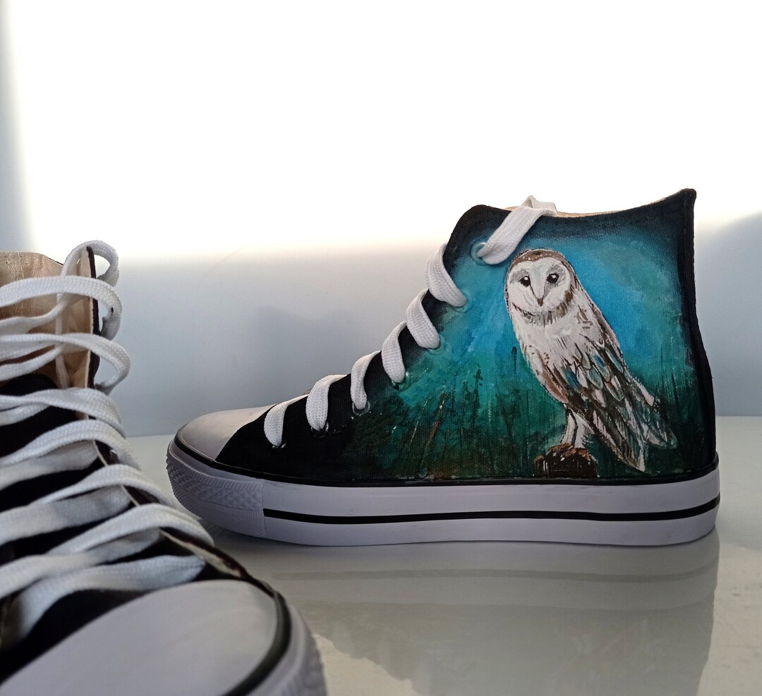 Hand-painted Owl Shoes - Woodland Animal Art Sneakers for Nature Lovers ...