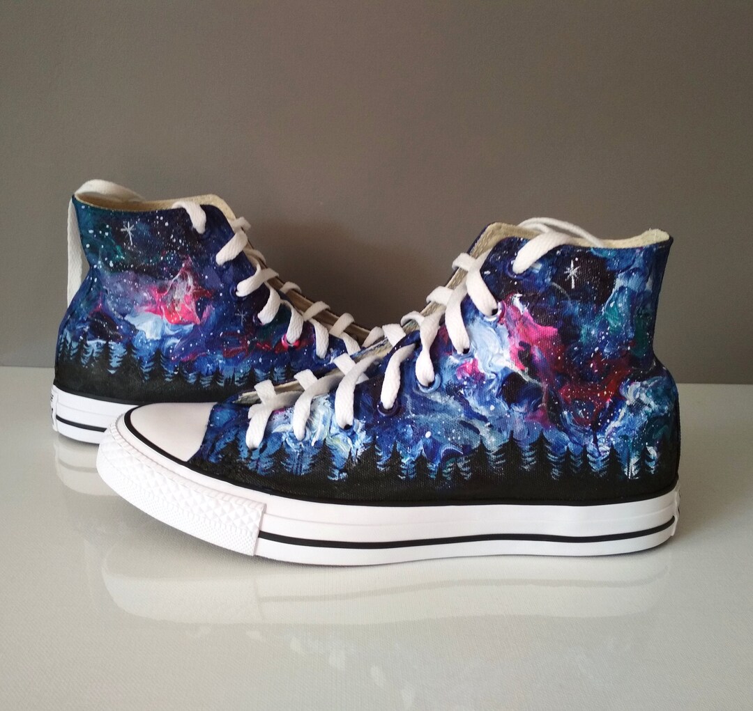 Custom Northern Lights Shoes, Aurora Borealis Sneakers, Treeline Shoe ...