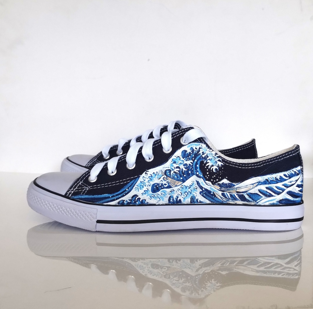 Hand-painted Great Wave Shoes – Japanese Art-inspired Sneakers for Art ...