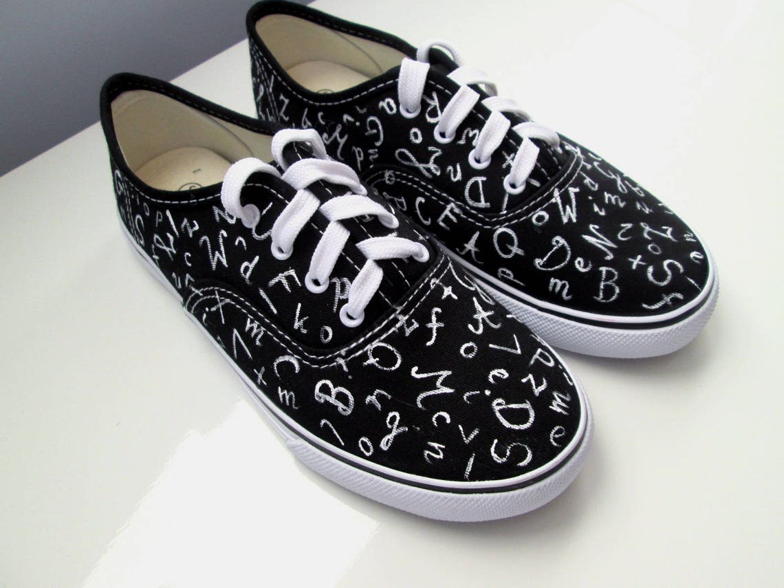 Custom Hand Painted Alphabet Sneakers Book Lover Shoes | Etsy