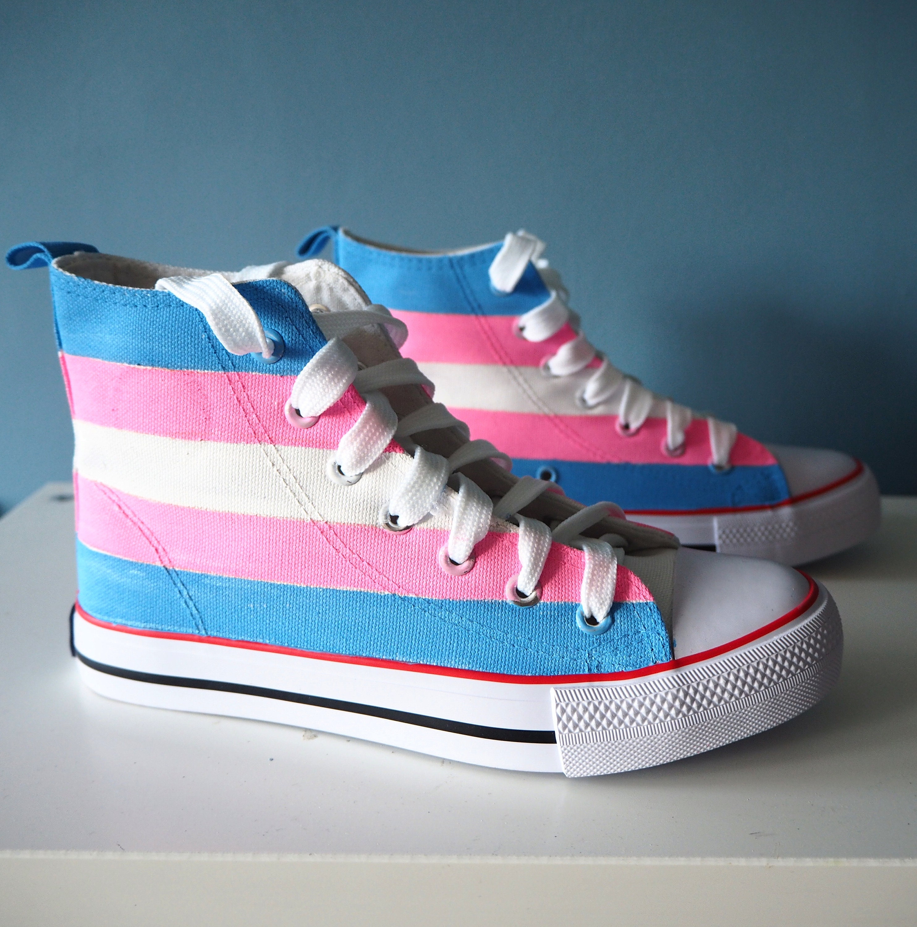 Hand Painted Transgender Pride Shoes: Custom Painted LGBTQ+ Flag ...