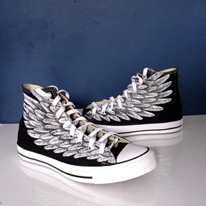Hand-painted Black Angel Wings Shoes: Custom Feather Sneakers, Guardian ...