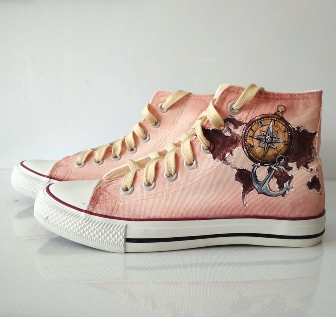 Custom Travel Shoes, World Map Shoes, Compass Shoes, Anchor Sneakers ...