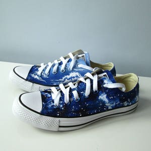 Custom Hand Painted Day & Night Shoes, Galaxy Shoes, Blue Summer Sky ...