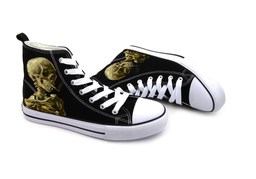 Custom Van Gogh Smoking Skeleton Skull Shoes, Hand Painted Smoker Skull ...