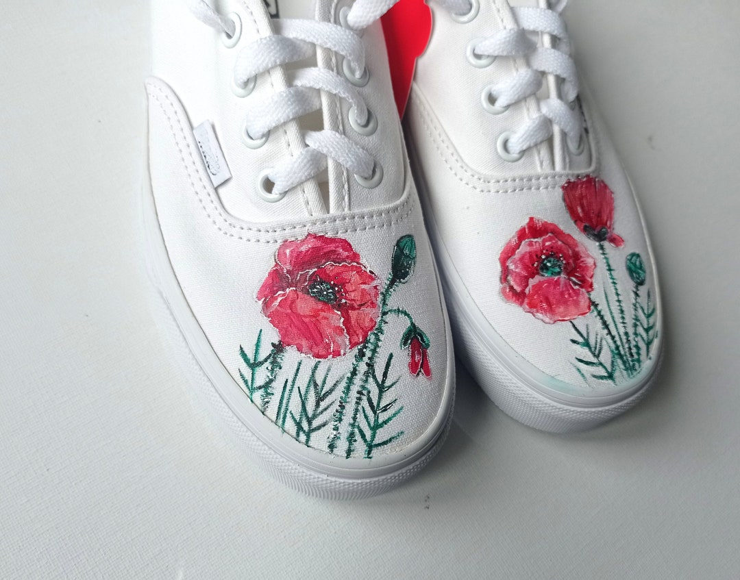 Custom Red Poppy Shoes: Hand-painted Floral Sneakers - Etsy