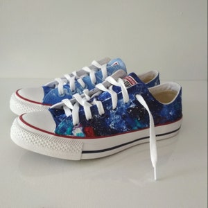 Custom Hand Painted Day & Night Shoes, Galaxy Shoes, Blue Summer Sky ...