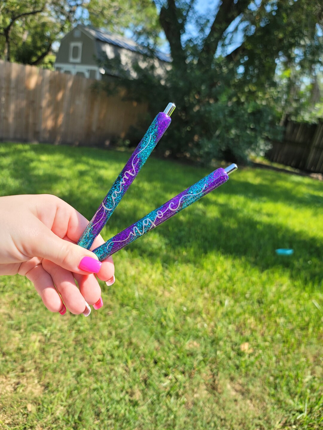 Purple and Teal Custom Glitter Pens, Glitter Refillable Gel Pen, Swirl ...