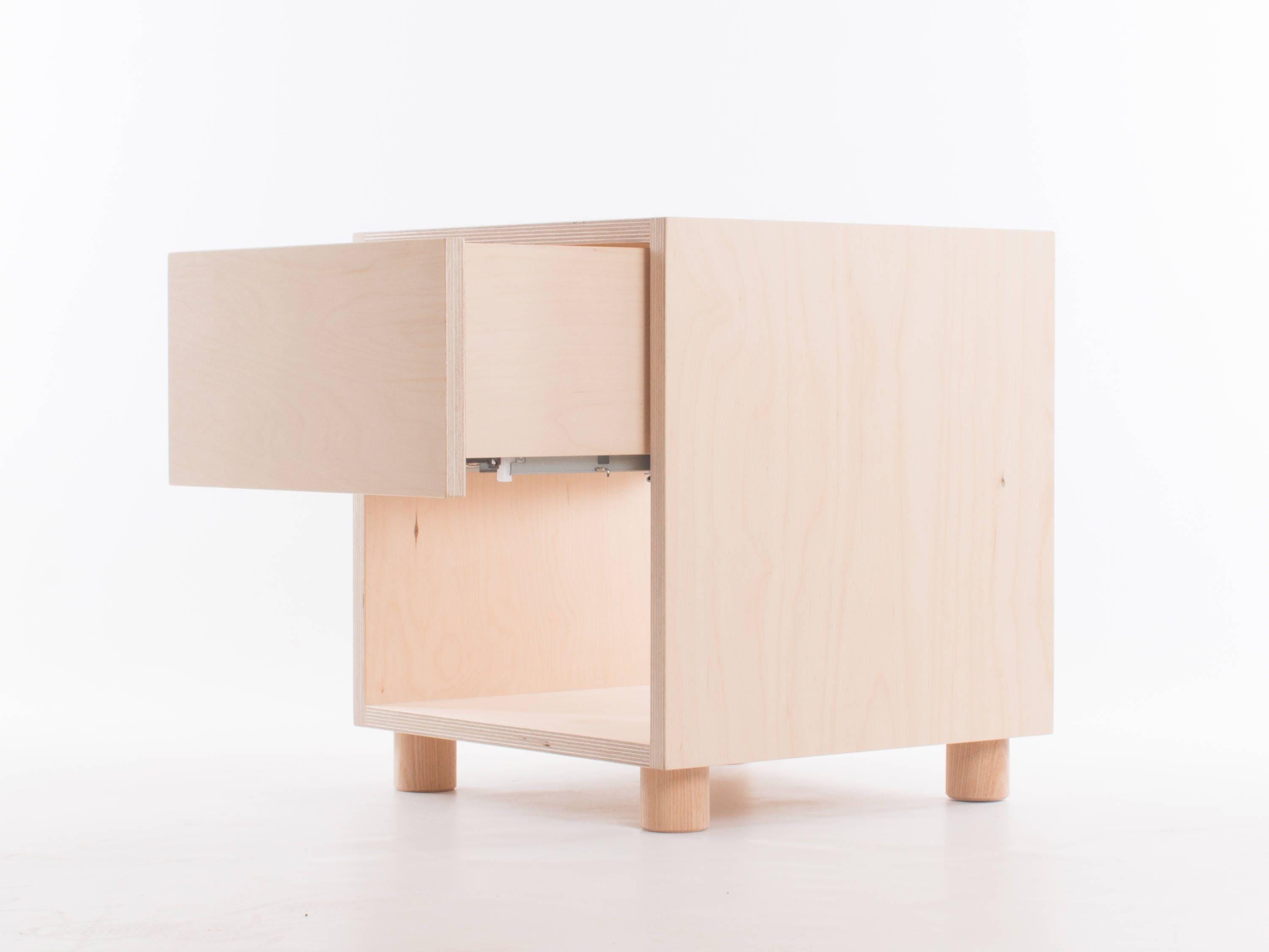 Box Side Table With Drawer // Bedside / Ash Feet / Plinth / Wheels ...