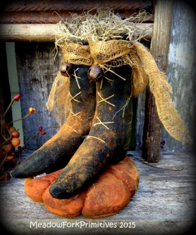 Made to Order Primitive Folk Art Halloween Witch Boots on | Etsy