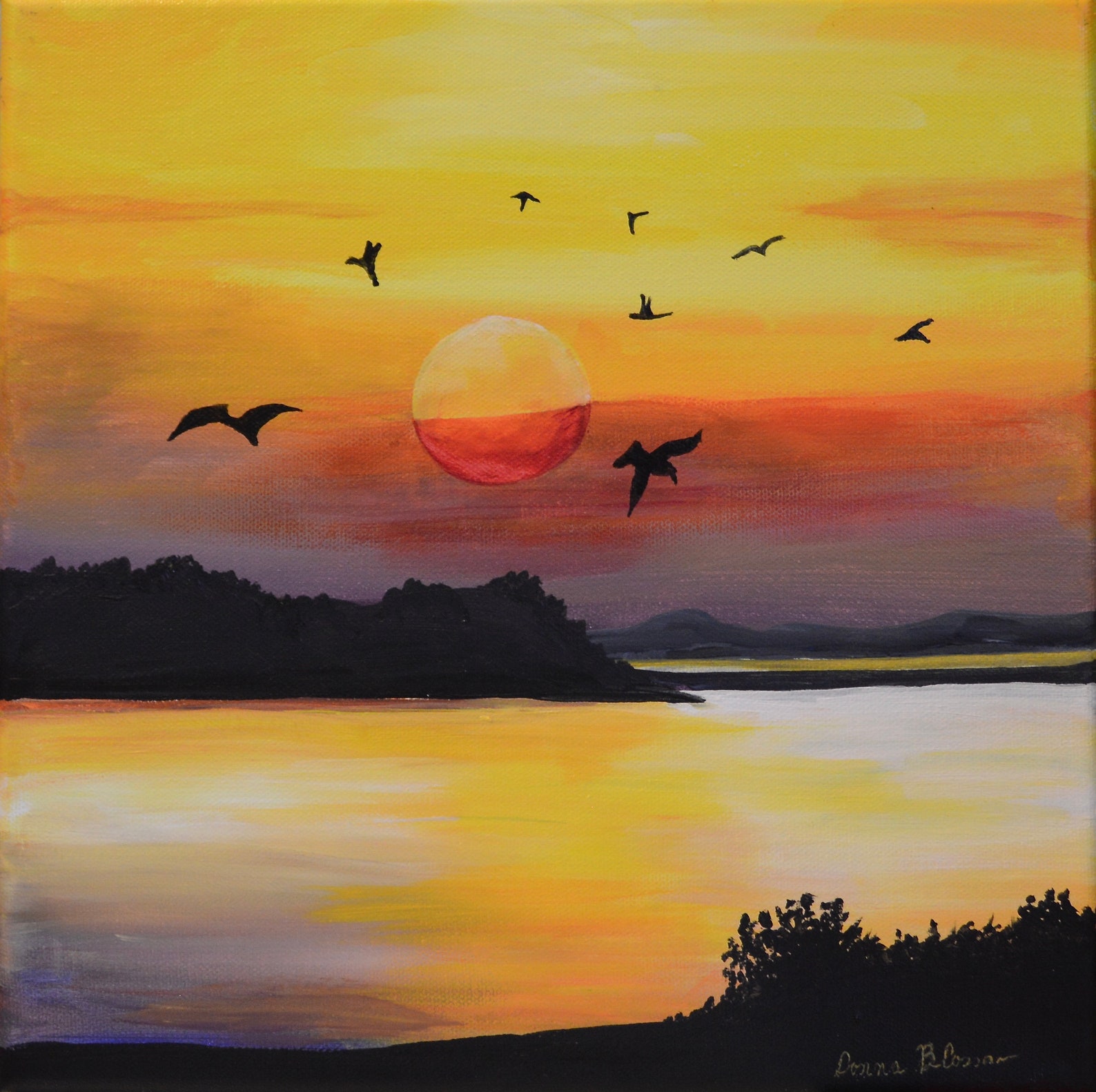 Original Acrylic Landscape Sunset Painting on Canvas Titled Sunset No 8 ...