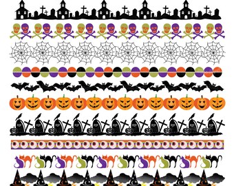 Halloween Borders Clip Art, Halloween Bunting Banners, Digital Ribbons ...