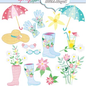 Spring Clipart. Chic Spring Clip Art. Boots, Flowers, Umbrella, Bouquet ...