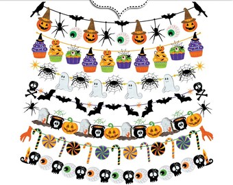 Halloween Bunting Banners Clipart. Cute Halloween Borders Clip - Etsy