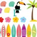 Hawaiian Surf Clipart, Summer Beach Clip Art, Surfboards, Palmtree ...