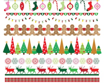 Digital Christmas Borders Clipart. Small Commercial Use. Green Red ...