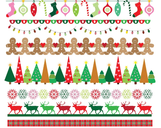 Christmas Bunting Banners. Digital Christmas Borders Clip Art, Green ...