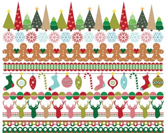 Christmas Borders, Digital Christmas Bunting Banners Clip Art. Small ...