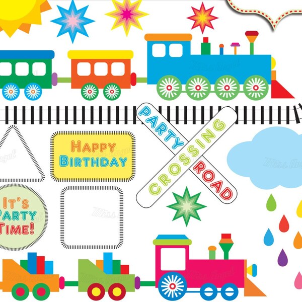 Trains and Traffic Signs Clipart. Trains Children Party Clipart. Kids ...