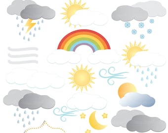 Kids Weather Icons Instant Download Illustrated Clip Art - Etsy