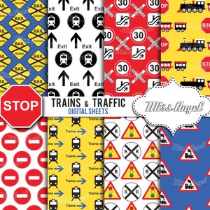 Trains and Traffic Sign Digital Papers. Traffic Signs Digital Sheets ...