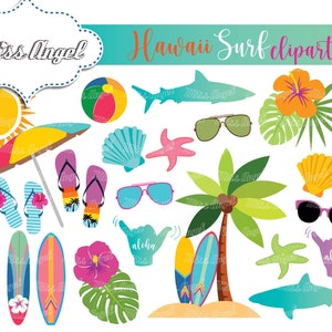 Hawaii Surf Clipart. Beach Clip Art, Summer Surfboards, Palm Trees ...