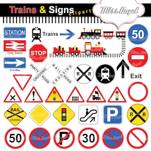 Trains and Traffic Signs Clipart. Trains Children Party Clipart. Kids ...