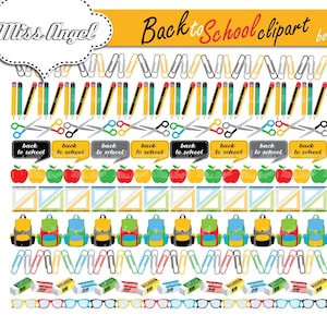 Back to School CLIP ART Borders. School Borders. School Supplies ...